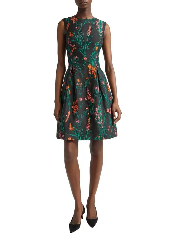 Lela Rose Betsy Floral Jacquard A-line Dress - Black Multi