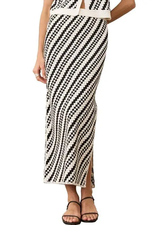 Marine Layer Sands Maxi Sweater Skirt - Black/ Cream Stripe