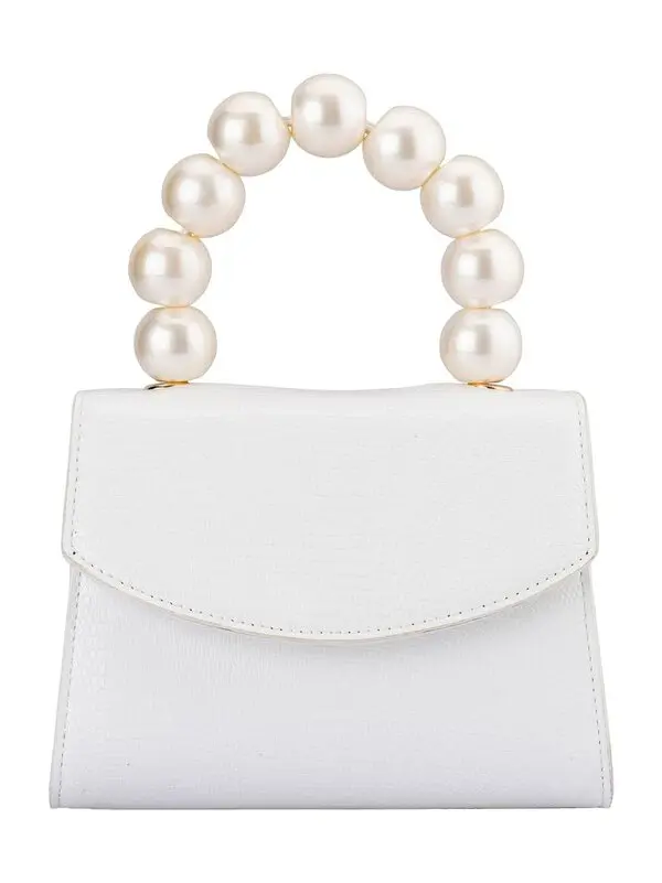 OLGA BERG Peta Faux Pearl Top Handle Bag - White