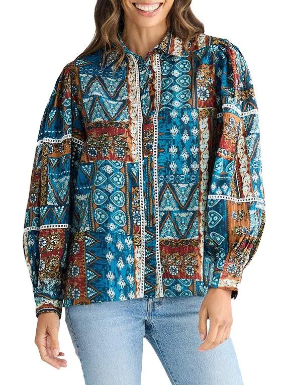TALISMAN THE LABEL Castella Patchwork Print Cotton Button-up Shirt - Sicilian Patchwork