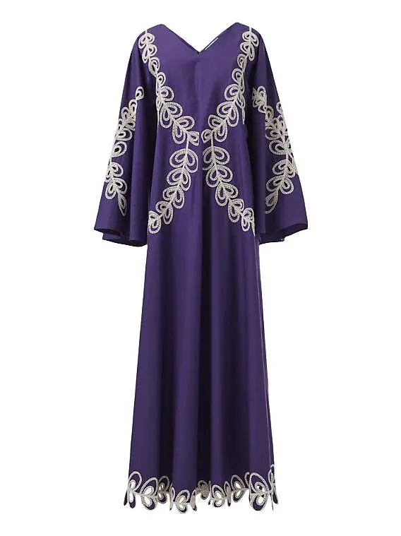LEEM V-neck Embroidered Cotton Kaftan - Purple