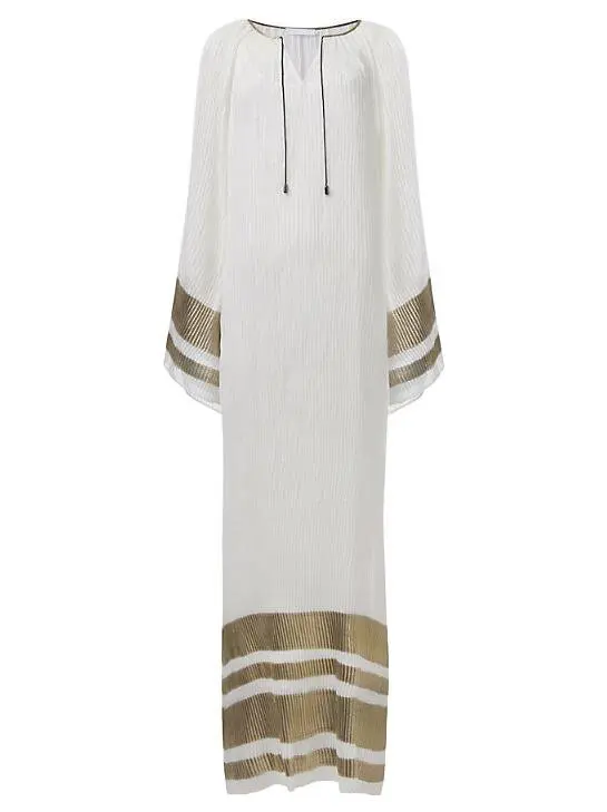 LEEM Woven Maxi Dress With Contrast Stripes - White