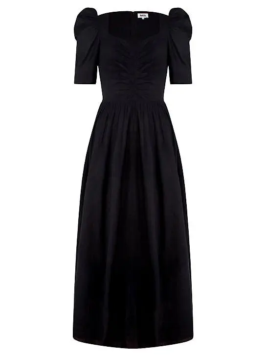 RO&ZO Sweetheart-neck Puff-sleeve Midi Dress - Black