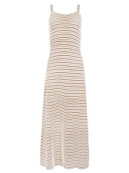RO&ZO Striped Sweetheart-neck Knitted Midi Dress - Brown