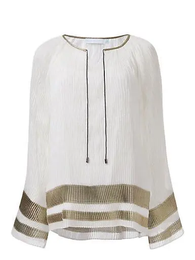 LEEM Pleated Contrast Stripe Woven Top - White
