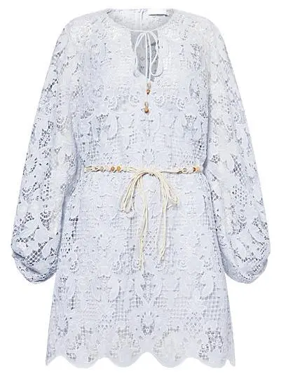 Zimmermann Coco Balloon Sleeve Lace Mini Dress - Powder Blue