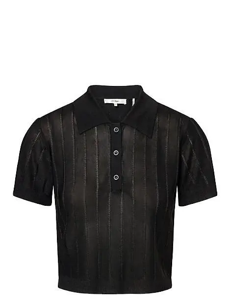 FRAME Semi-sheer Textured Knit Polo Shirt - Black