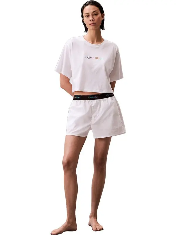 Calvin Klein Cotton Pride Logo Poplin Sleep Short - Classic White