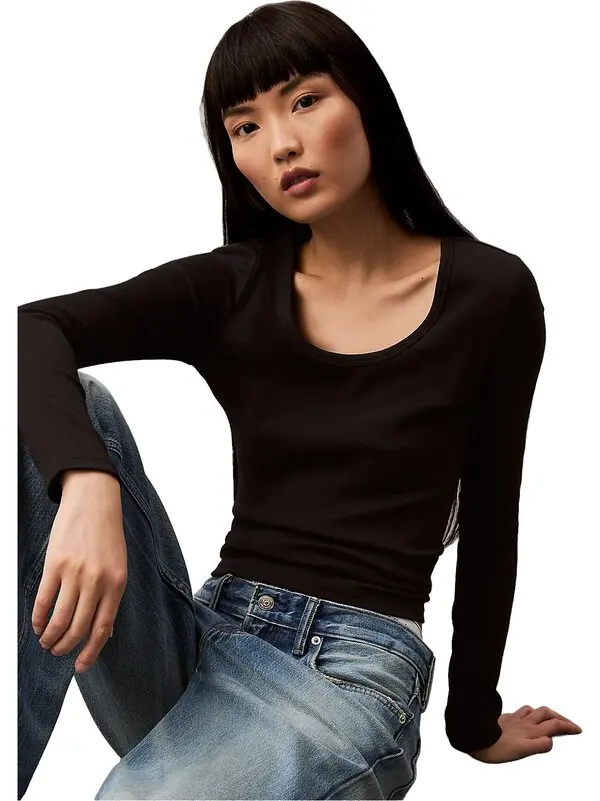 Calvin Klein Cotton Contour Rib Slim Fit Long Sleeve T-shirt - Black Beauty