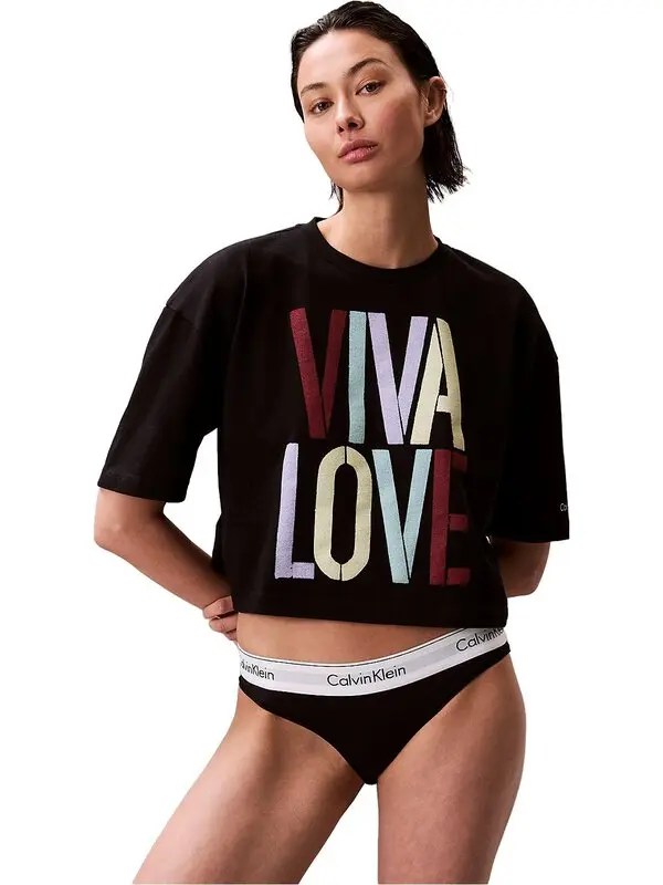 Calvin Klein Marc Hundley Pride Viva Love Cropped Relaxed T-shirt - Black