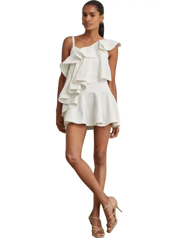 REISS Hera Cotton Tiered Ruffle Mini Dress - Ivory