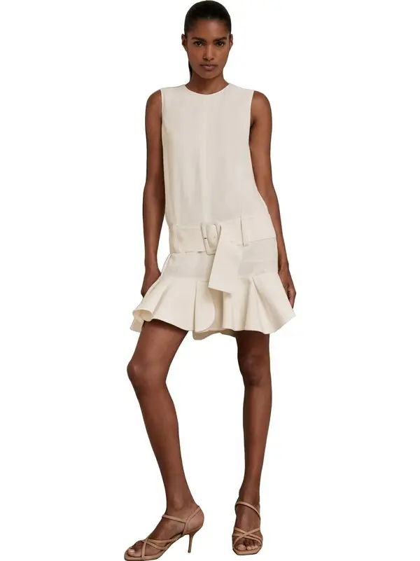 REISS Kimberly Ruffle Hem Belted Mini Dress - Ivory