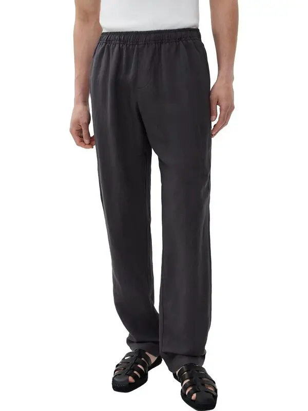 AUTO-REPLY Relaxed Fit Linen Pants - Granite
