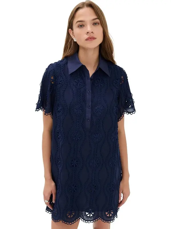 English Factory Embroidered Mini Dress - Navy