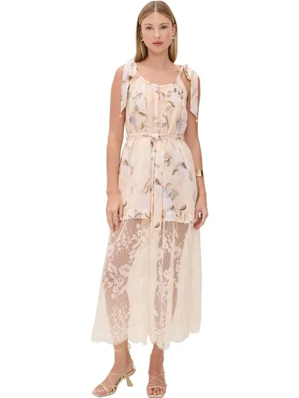 Zimmermann Cascadian Lace Slip Dress - Cream Botanical Floral