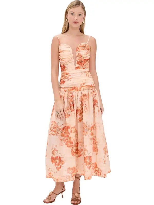 Zimmermann Cascadian Strapless Midi Dress - Red Botanical Floral