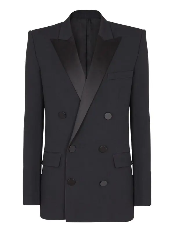 Balmain Wool-satin Double-breasted Blazer - Black