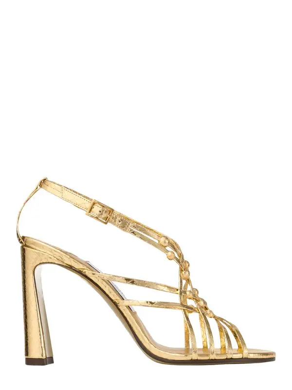 JIMMY CHOO Felice 95 Leather Sandals - Gold