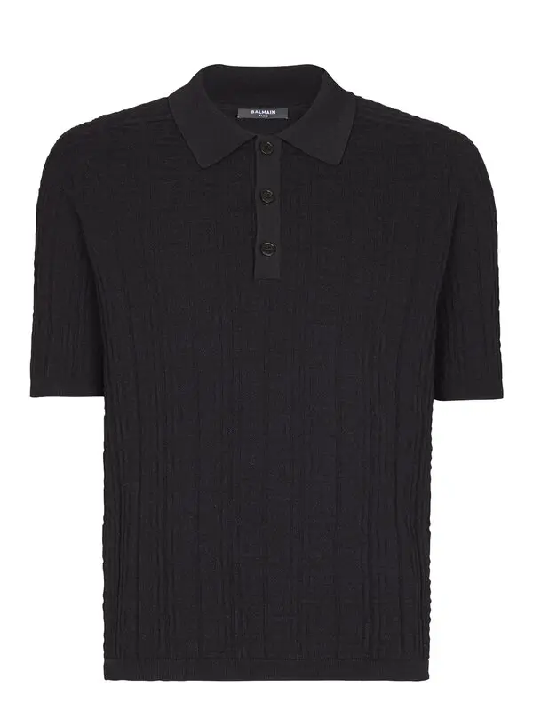 Balmain Knitted Monogram Polo Shirt - Black