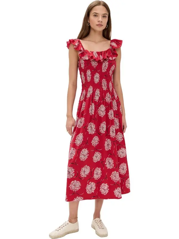 The Great. The Havana Floral Print Midi Dress - True Red Dancing Floral