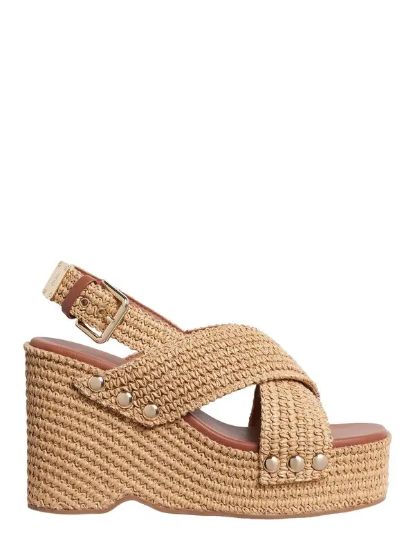 Maje Raffia-effect Wedge Sandals - Brown