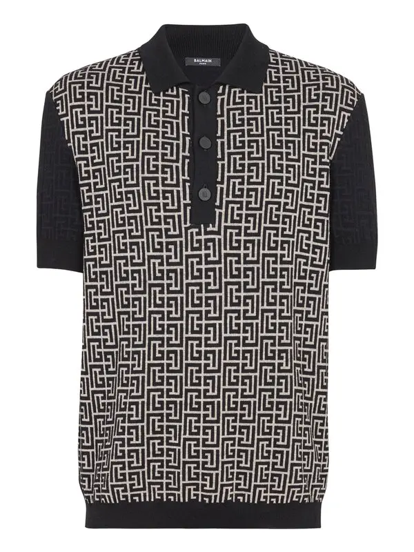 Balmain Knitted Labyrinth Polo Shirt - Black