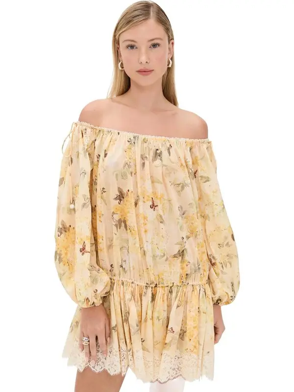 Zimmermann Cascadian Tiered Mini Dress - Yellow Botanical Floral