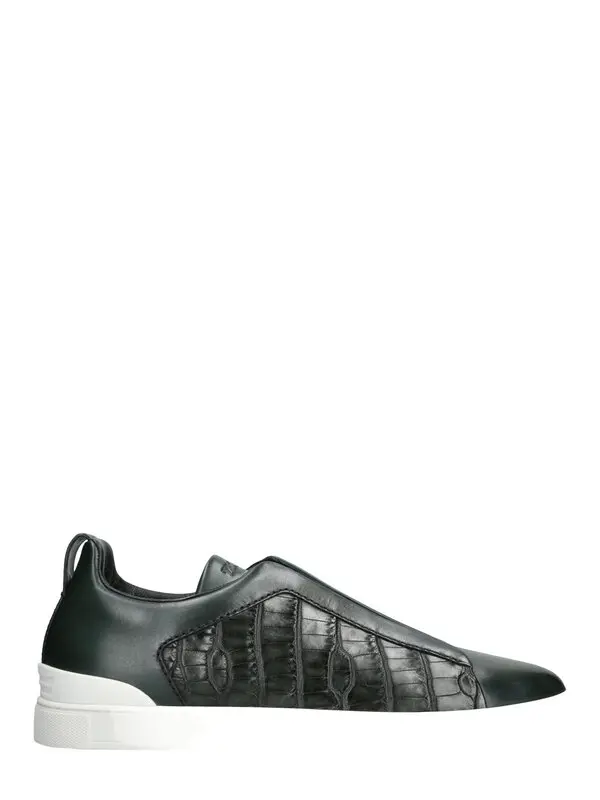 Zegna Triple Stitch Crocodile Leather Sneakers - Green