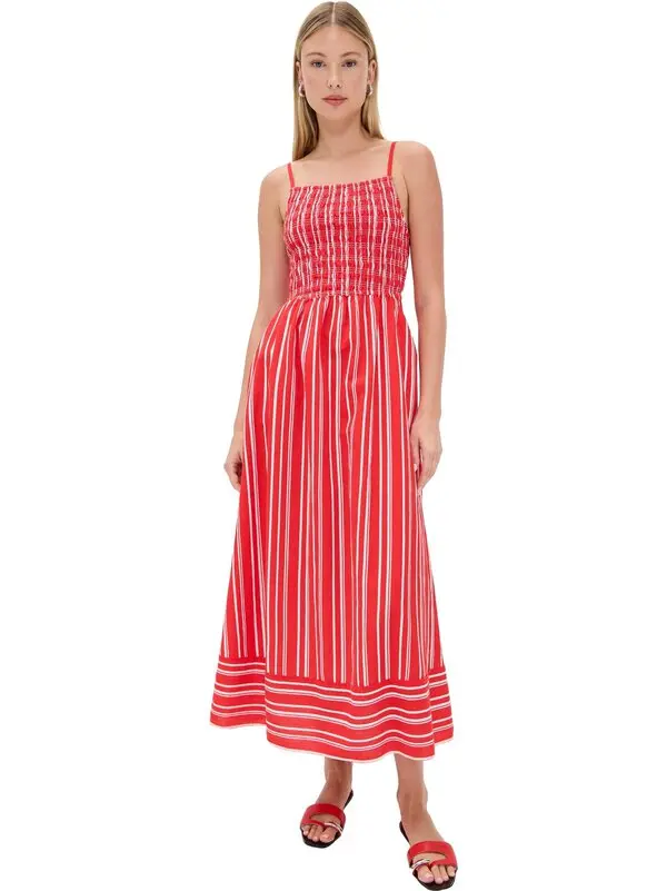 CLEOBELLA Lacey Ankle Stripe Midi Dress - Poppy Red/ivory