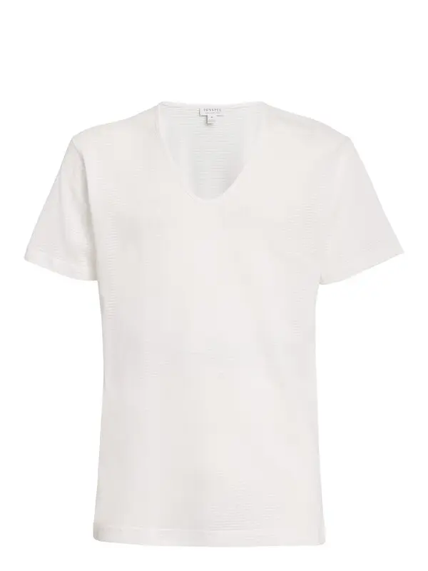 Sunspel Cotton Mesh Cellular V-neck T-shirt - White