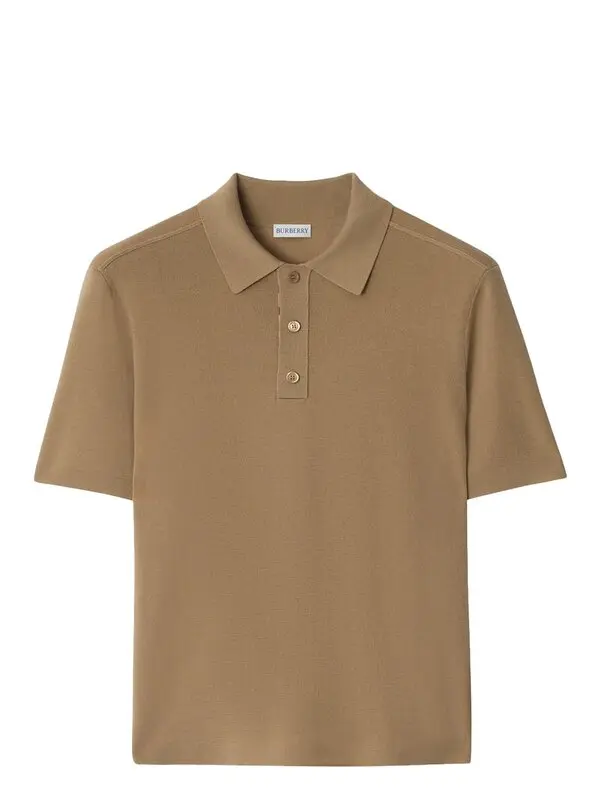 Burberry Check-placket Wool Knit Polo Shirt - Flax