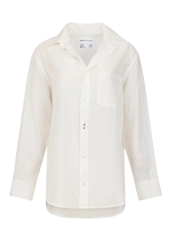 CISSA Button-front Shirt - White Sheer Stripe