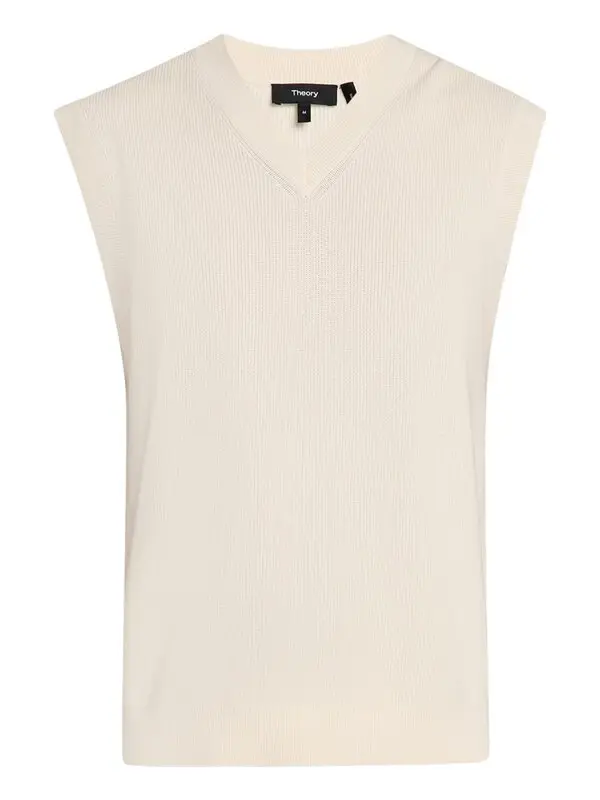 Theory Sleeveless V-neck Cotton Shirt - Eggshell
