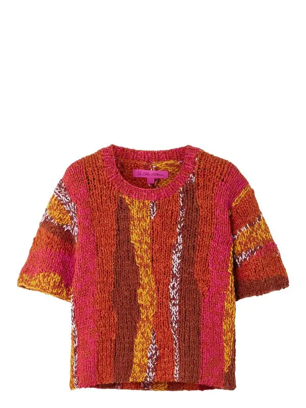 THE ELDER STATESMAN Striped Organic Cotton-bouclé T-shirt - Red