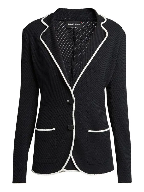 Giorgio Armani Silk Pointelle Knit Single-breasted Jacket - Solid Black