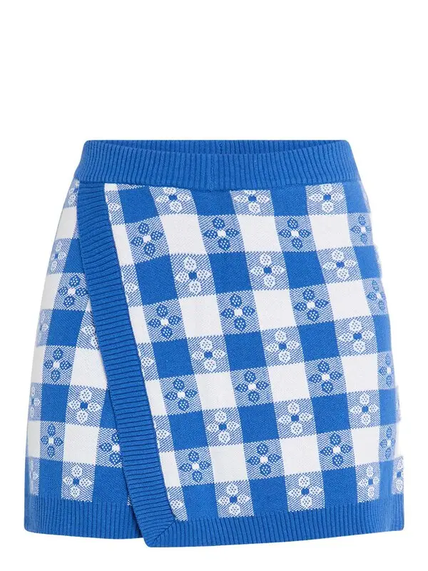RACHEL ANTONOFF Shannen Gingham Skort - Blue White Tableclot