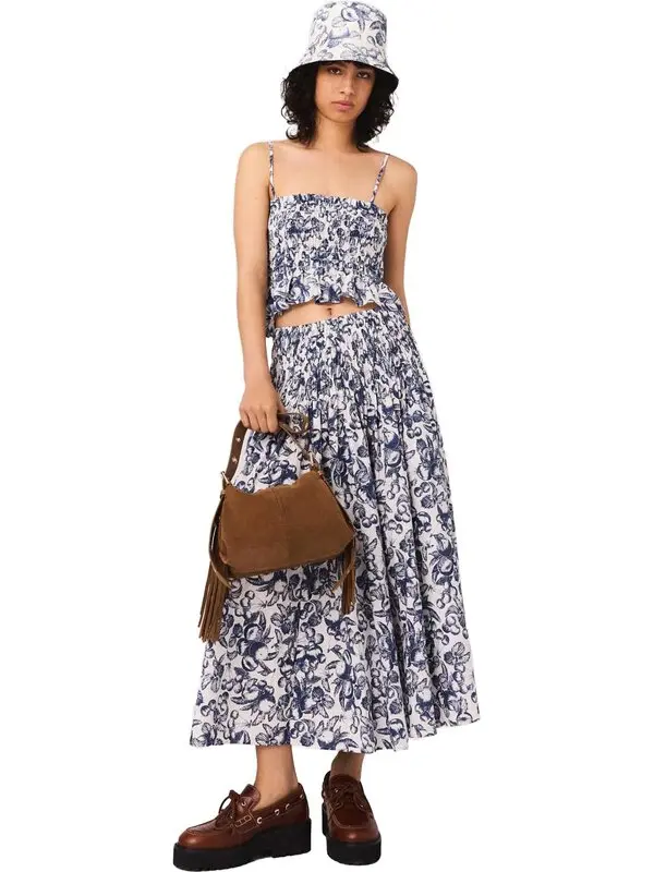 Maje Cotton Fruit Printed Maxi Skirt - Blue Fruits Print