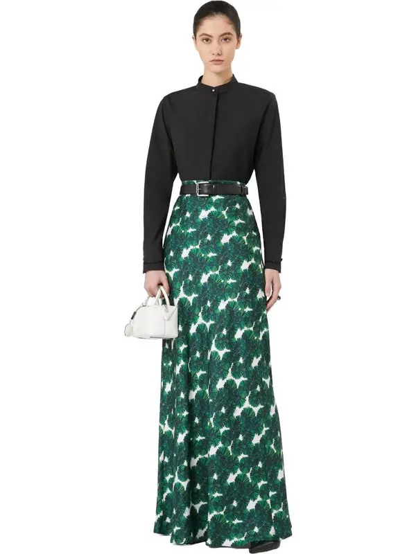 Max Mara Long Printed Silk Twill Skirt - Emerald