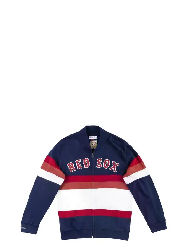 Mitchell & Ness Mlb Boston Red Sox Striped Zip-up Sweatshirt - Blue