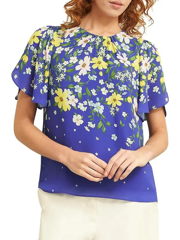 HOBBS LONDON Floral Print Top - Blue Multi