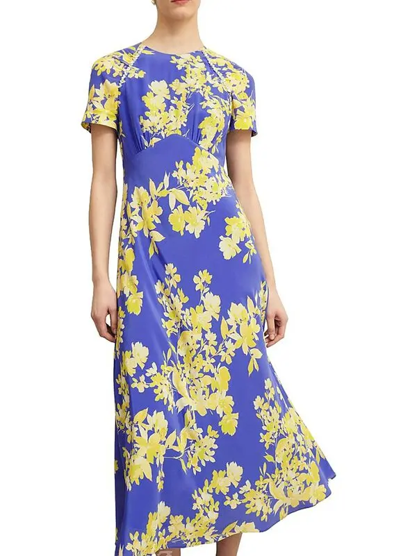 HOBBS LONDON Ann Silk Dress - Blue Yellow