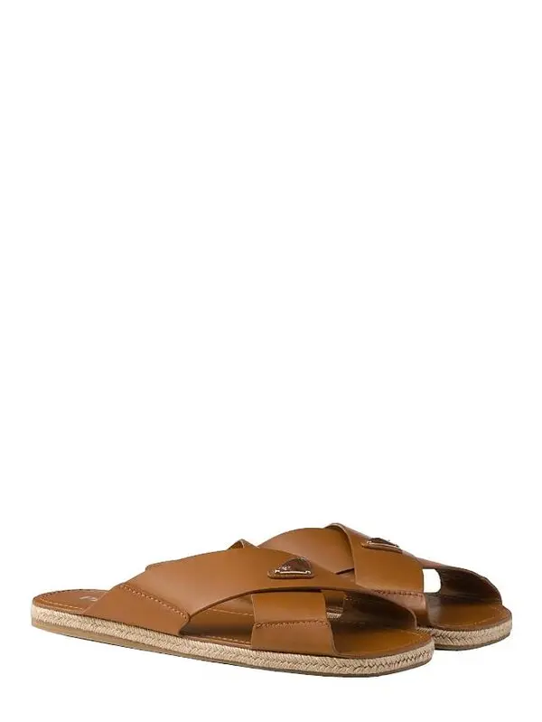 Prada Crisscross Leather Slides - Light Brown