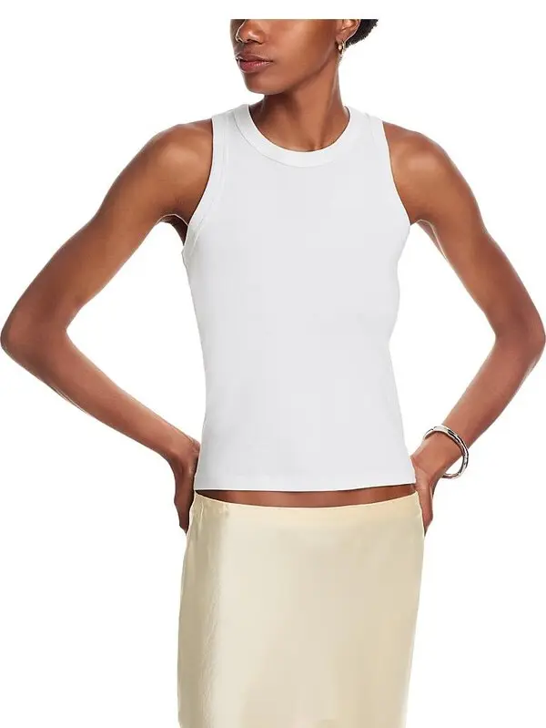 LESET Nando High Neck Cotton Tank Top - White