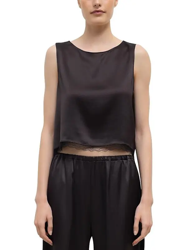 LESET Lace Trimmed Cropped Top - Chocolate