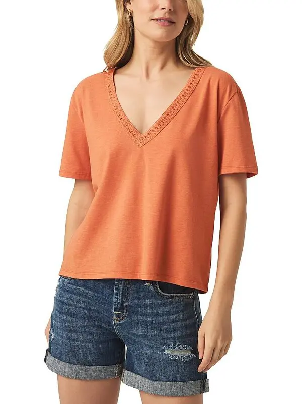 Splendid Dawn Crochet Trim Tee - Orange Tiger