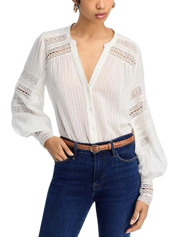 L'Agence Keira Lace Trim Blouse - Ivory