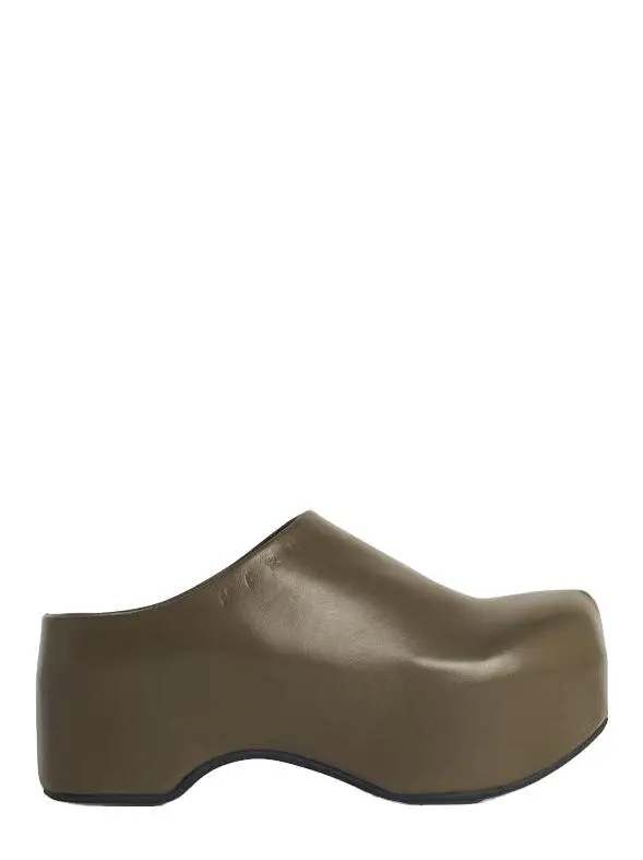 Marni Chunky Leather Clog Sabots - Green