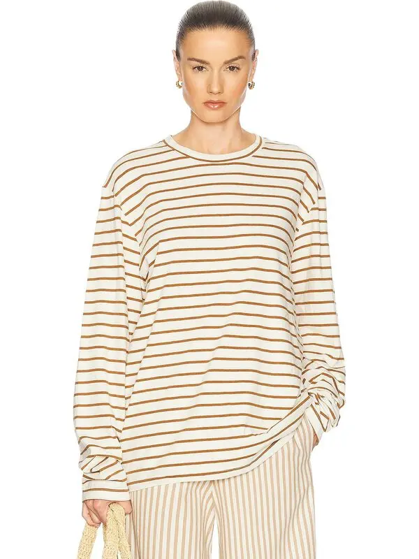 Sprwmn Long Sleeve Oversized Tee - Camel Stripe
