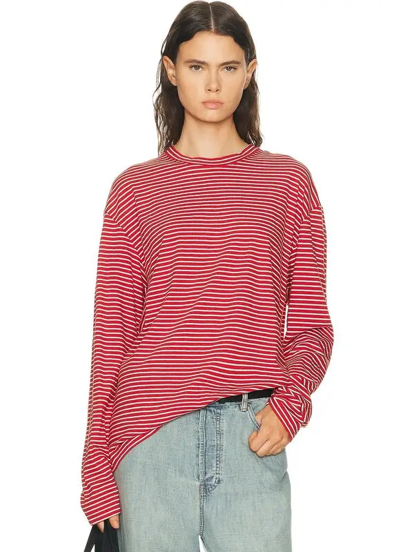 Sprwmn Long Sleeve Oversized Tee - Red Stripes