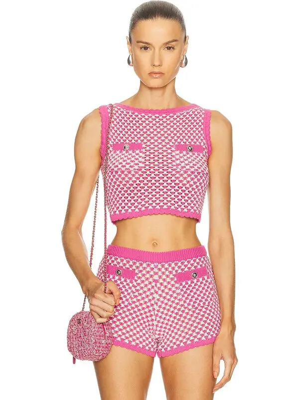 Versace Cropped Crochet Knit Tank Top - Eggshell & Guava